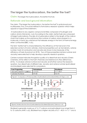 Chemistry IA3 2021 (year 12) QLD - Can biodiesel produced from palm oil ...