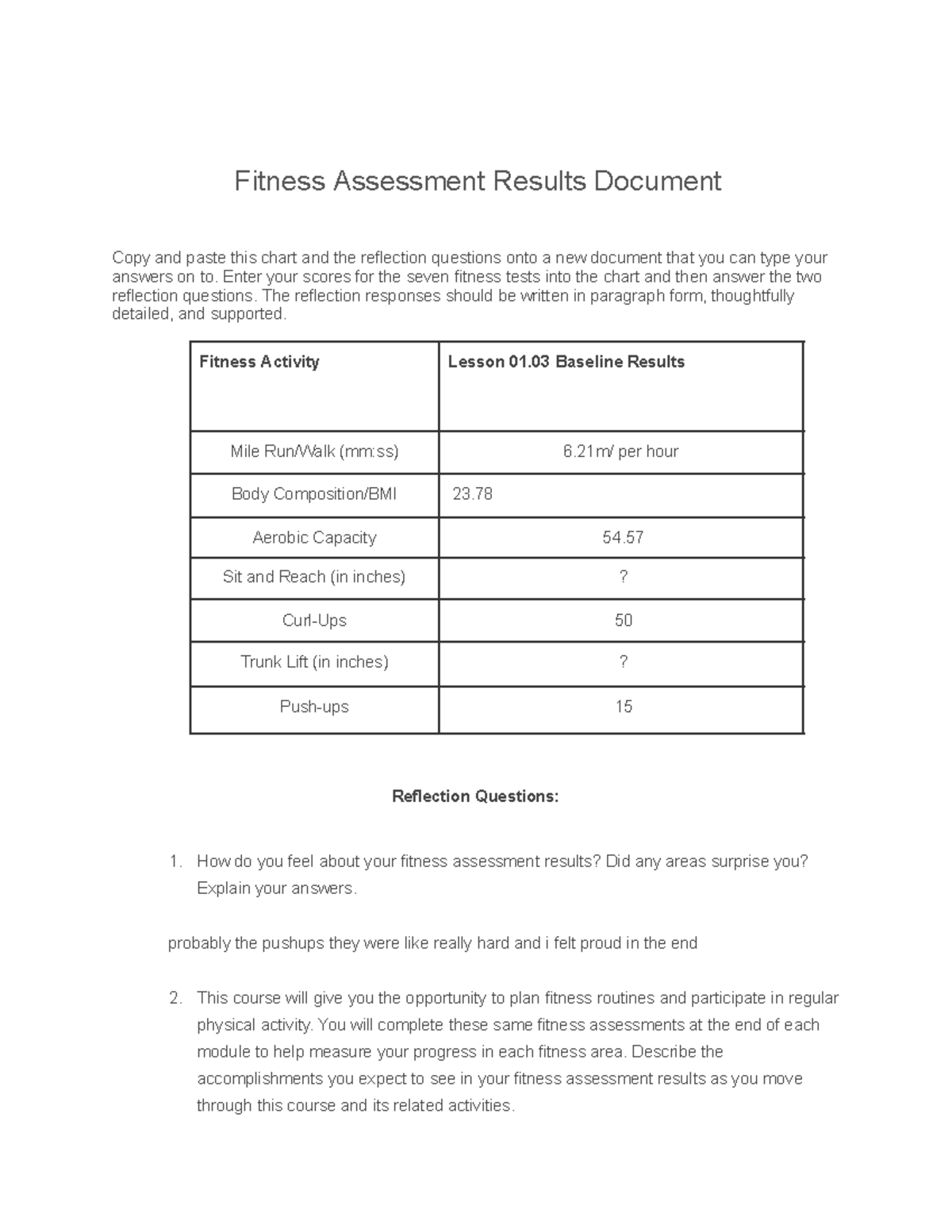 1.03 fitness assessment - Fitness Assessment Results Document Copy and ...