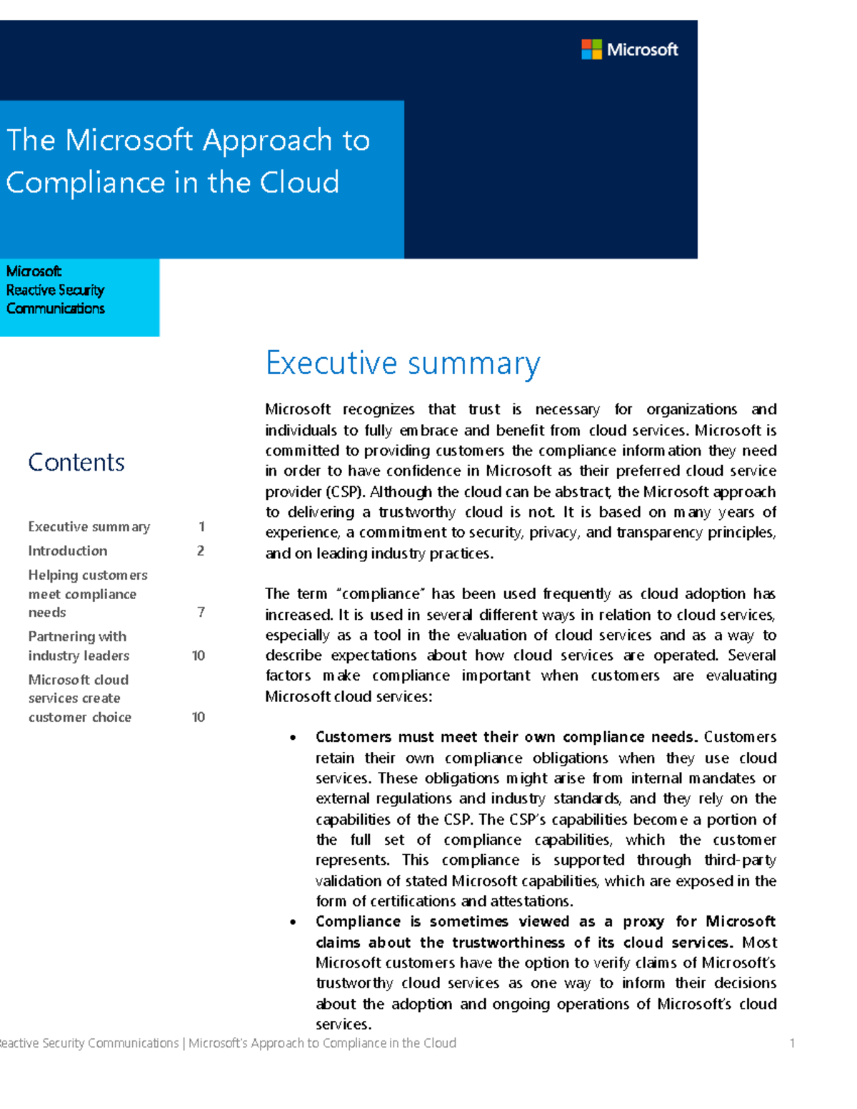 The microsoft approach to compliance in the cloud - Communications ...