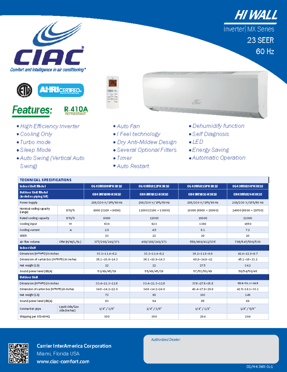 CIAC MX Series 60Hz - Fluido - High Efficiency Inverter Cooling Only ...