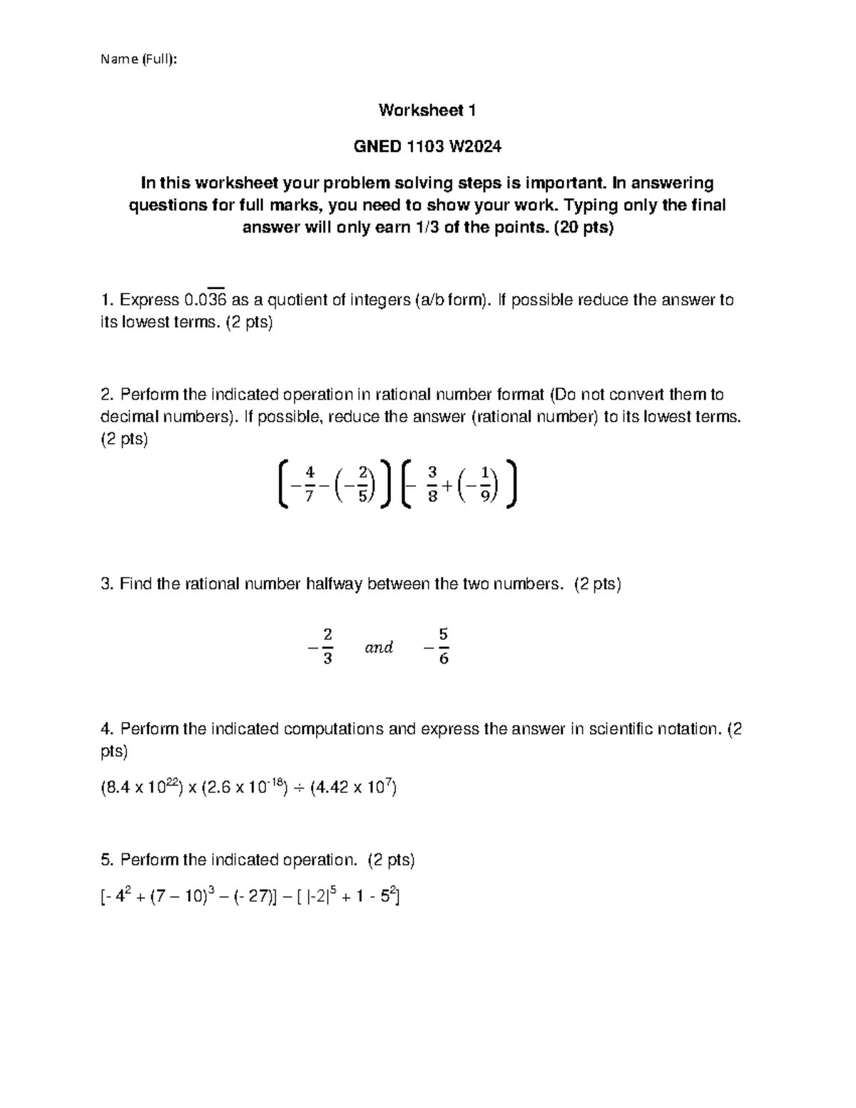 Worksheet 1 W2024 - tutorial - Name (Full): Worksheet 1 GNED 1103 W In ...