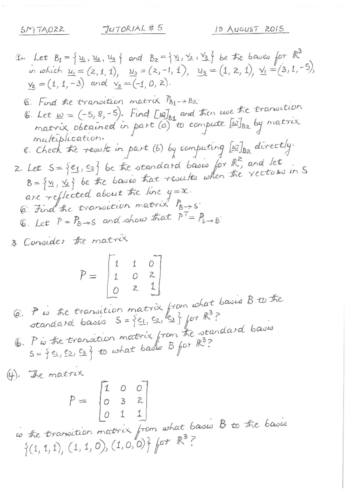 SMTA022 Tutorial 5 - SMTA022 TUTORIAL 5 19 AUGUST 2015 1. Let B1 211, U2, and B2 V2, V3 be the ...