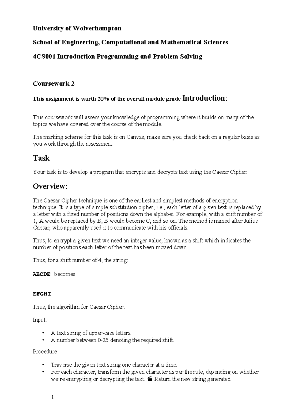 Coursework Assessment 2 - University of Wolverhampton School of Engineering, Computational and ...