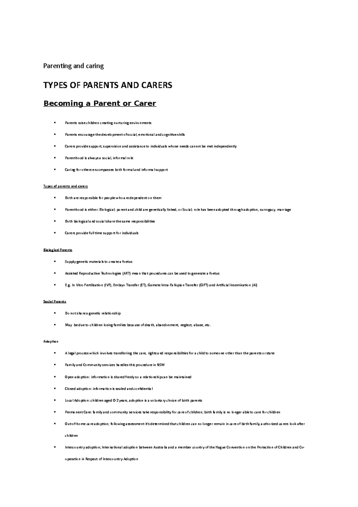 Types of Parents and Careers Notes - Parenting and caring TYPES OF ...
