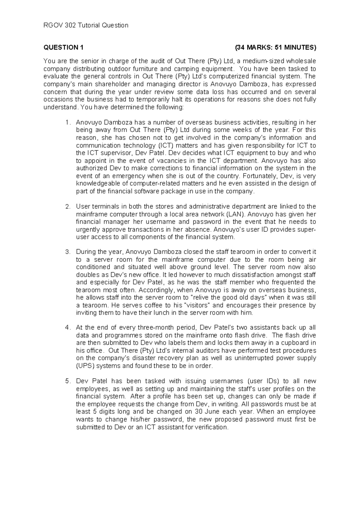 Tutorial Question - auditing - RGOV 302 Tutorial Question QUESTION 1 ...