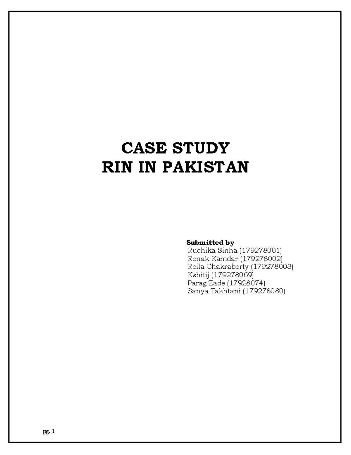 Pdfcoffee - Case study - CASE STUDY RIN IN PAKISTAN Submitted by ...