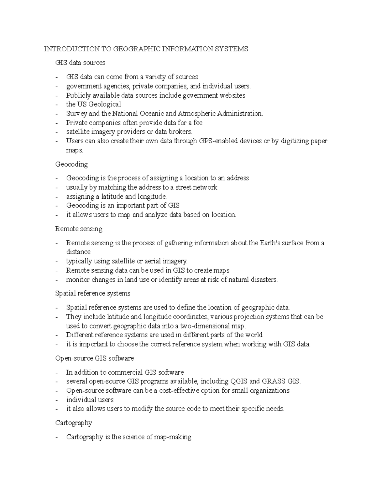 Introduction TO Geographic Information Systems Notes 2 - INTRODUCTION ...