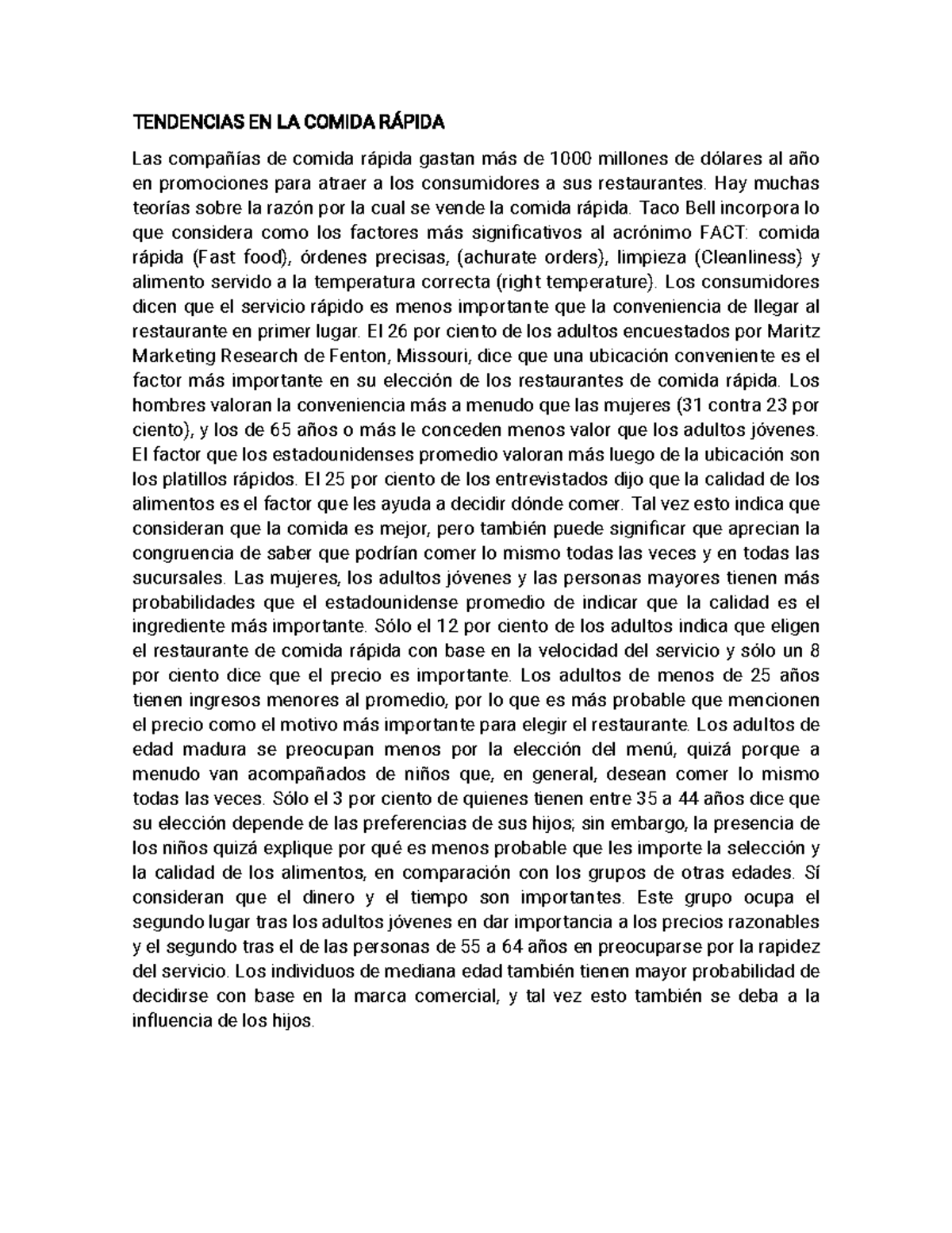 Tendencias EN LA Comida Rápida. CASO - TENDENCIASENLACOMIDARÁPIDA - Studocu