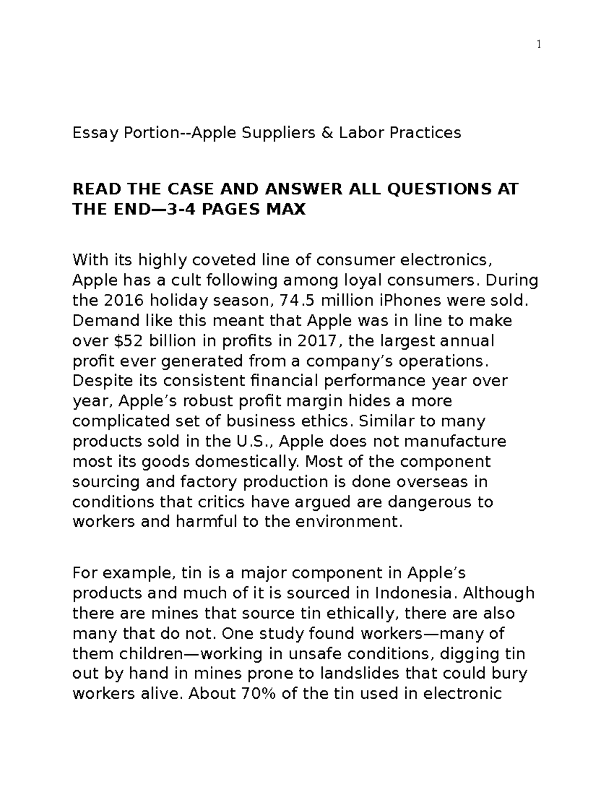 Business Ethics Mid Term Essay Part 1 - Essay Portion-Apple Suppliers ...