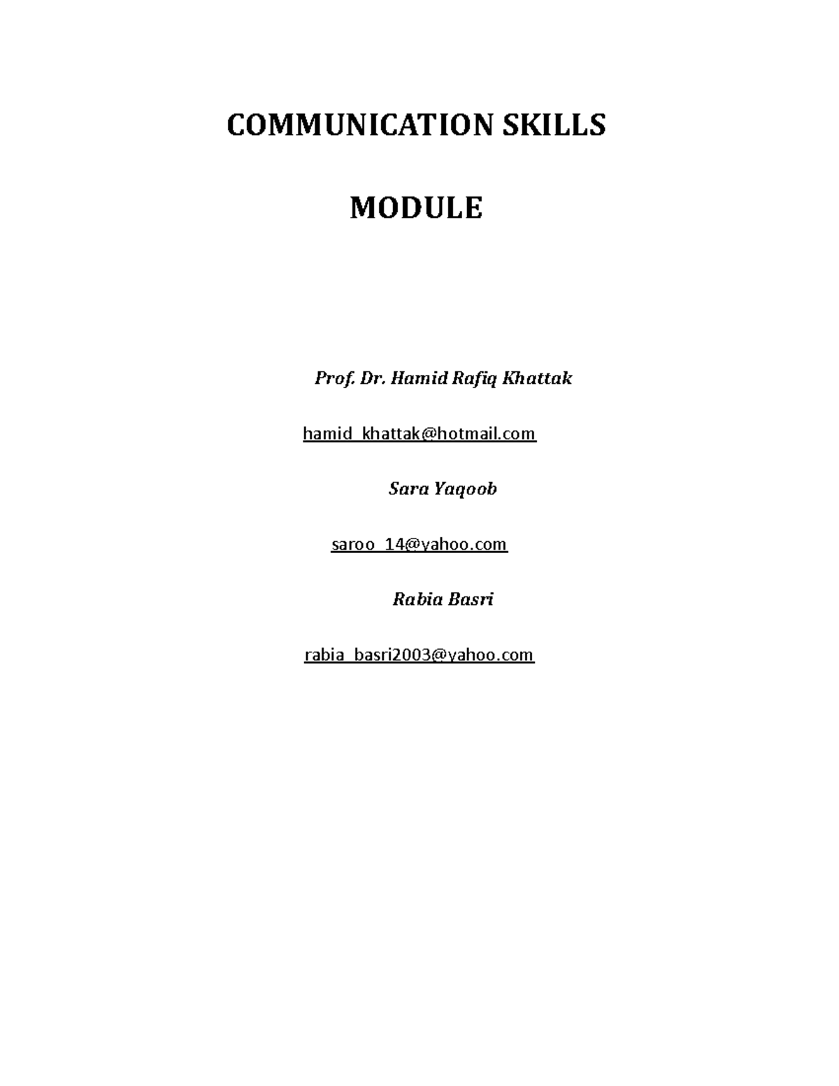 Communication Skills Module - COMMUNICATION SKILLS MODULE Prof. Dr ...