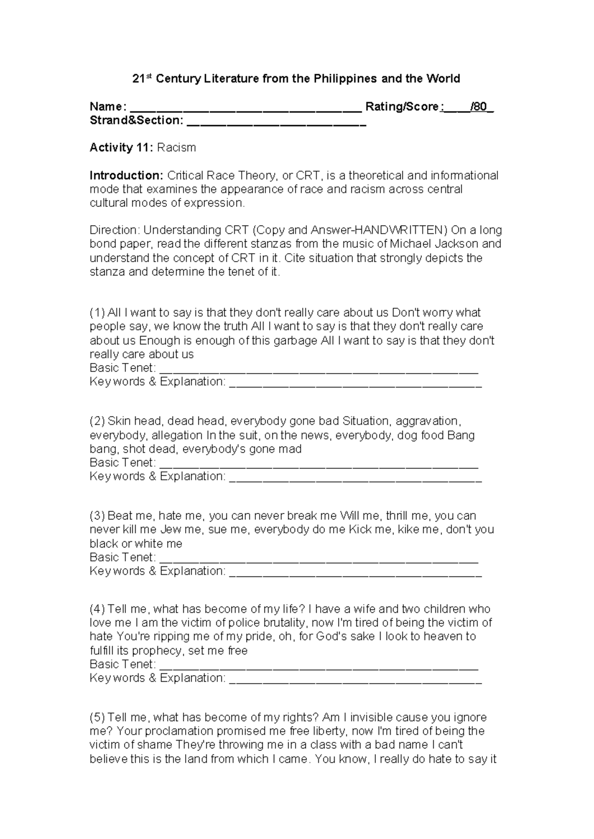 PT2-Week 9 - Performance task for 21st century - 21 st Century Literature from the Philippines ...