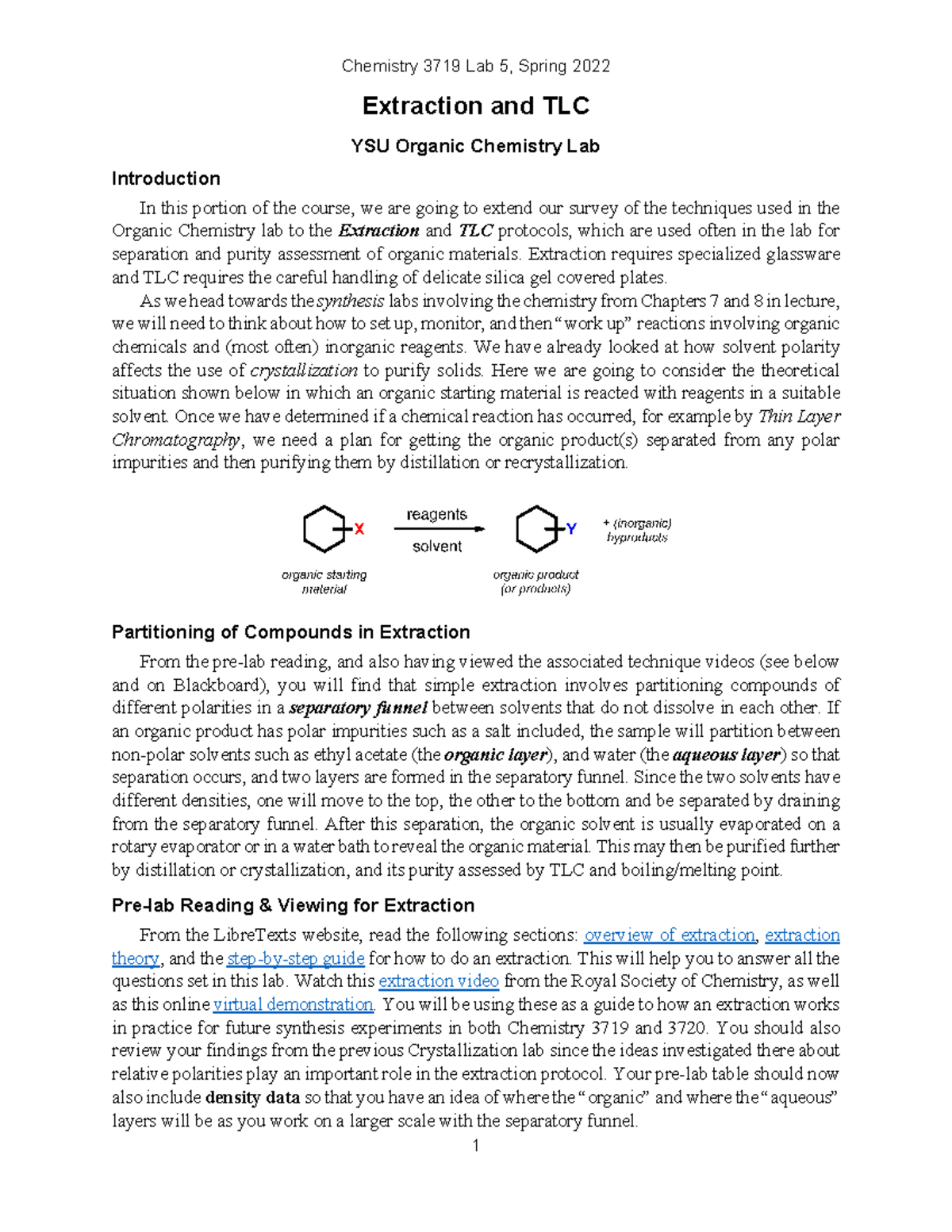 Wk7 Extraction TLC 3719 S22 - Extraction and TLC YSU Organic Chemistry ...