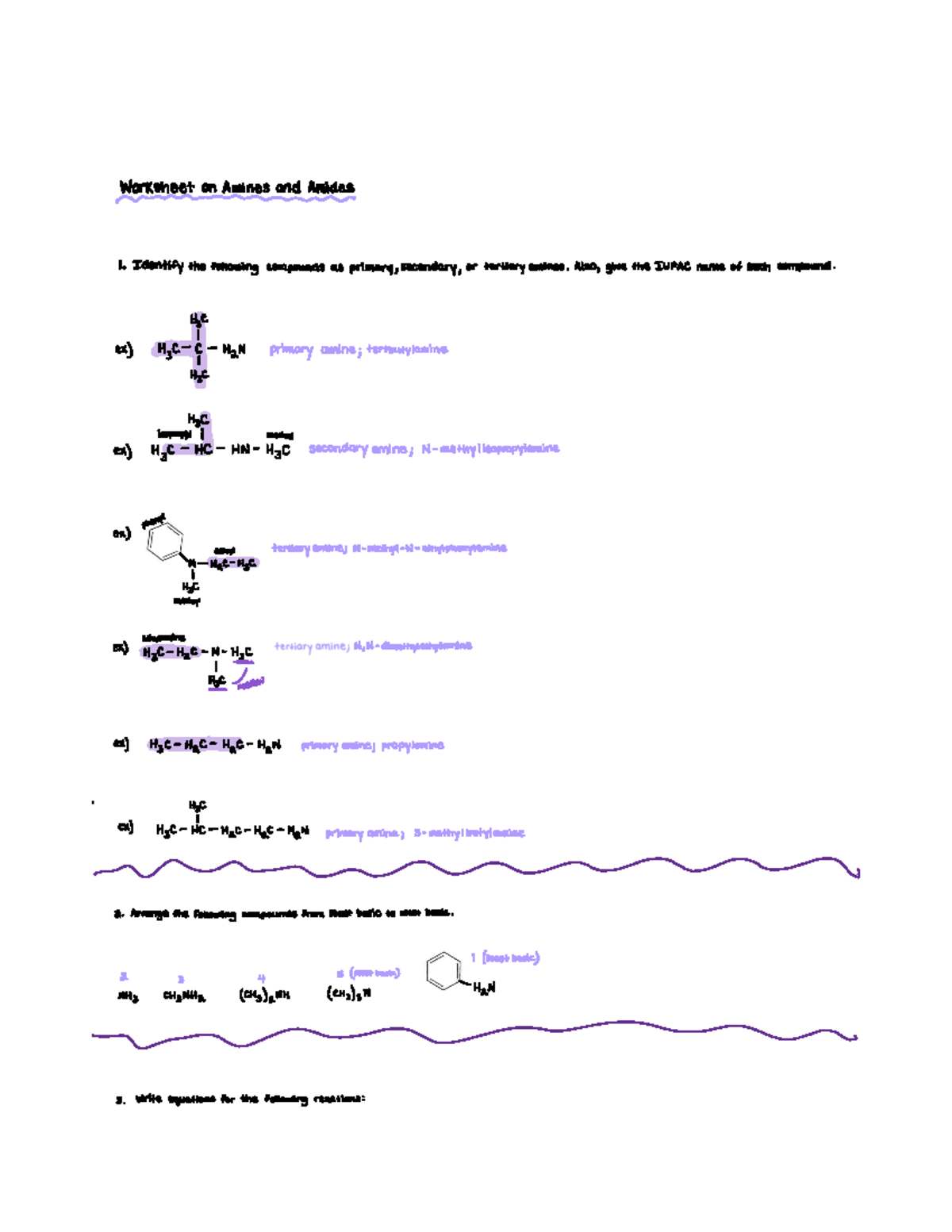 Amines and Amides - Worksheeton Amines and Amides 1 ...