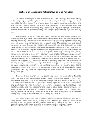 Epekto ng Makabagong Teknolohiya sa mga Kabataan - Upang malaman natin kung ano ang teknolohiya ...
