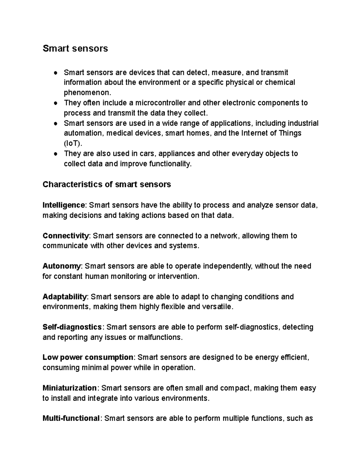 Unit 5 Smart sensors - ES - Smart sensors Smart sensors are devices that can detect, measure ...