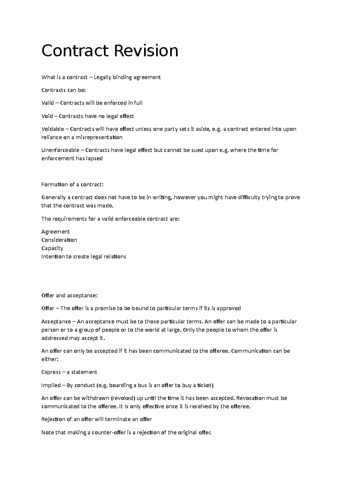 Lecture 10 - Contract Revision - Contract Revision What is a contract ...