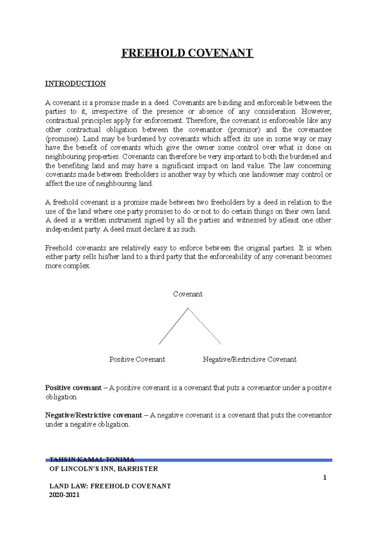 TKT-LAND-LAW- Freehold- Covenant-2020-2021- Revised- Version copy ...