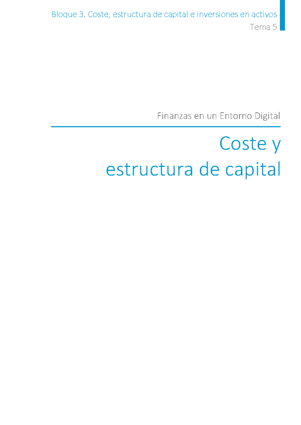 Tema5 - Resumen finanzas - Coste y estructura de capital Finanzas en un ...