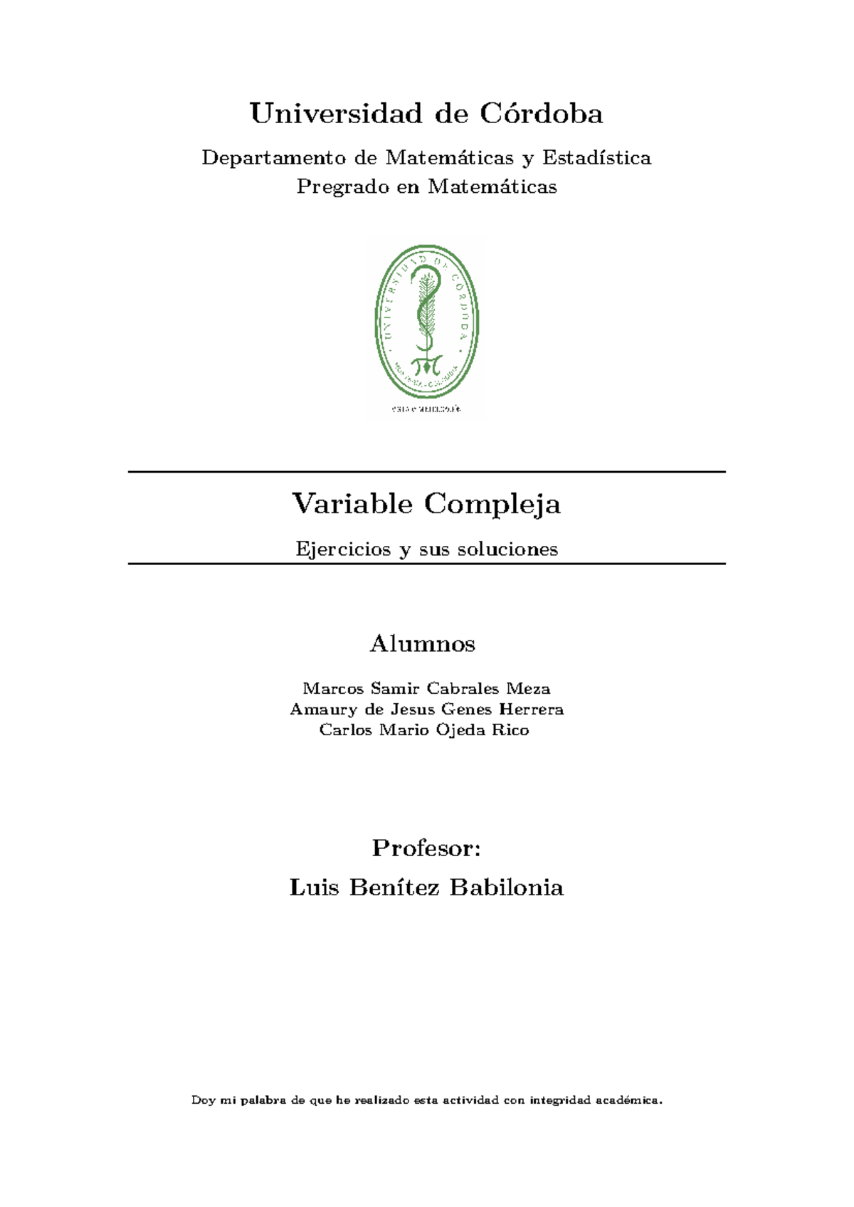 ejercicios resueltos de vc - Universidad de Córdoba Departamento de Matemáticas y Estadística ...