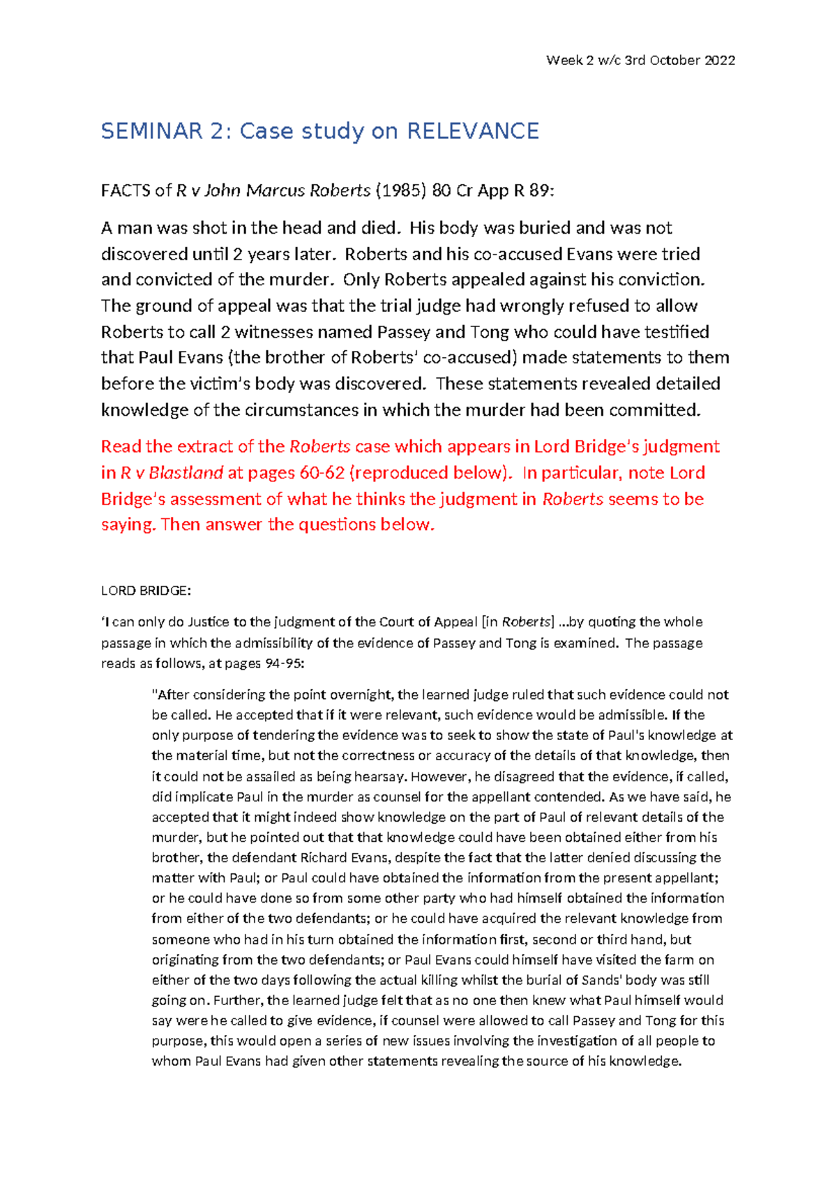 Seminar 2 Pre-seminar case study - Week 2 w/c 3rd October 2022 SEMINAR ...