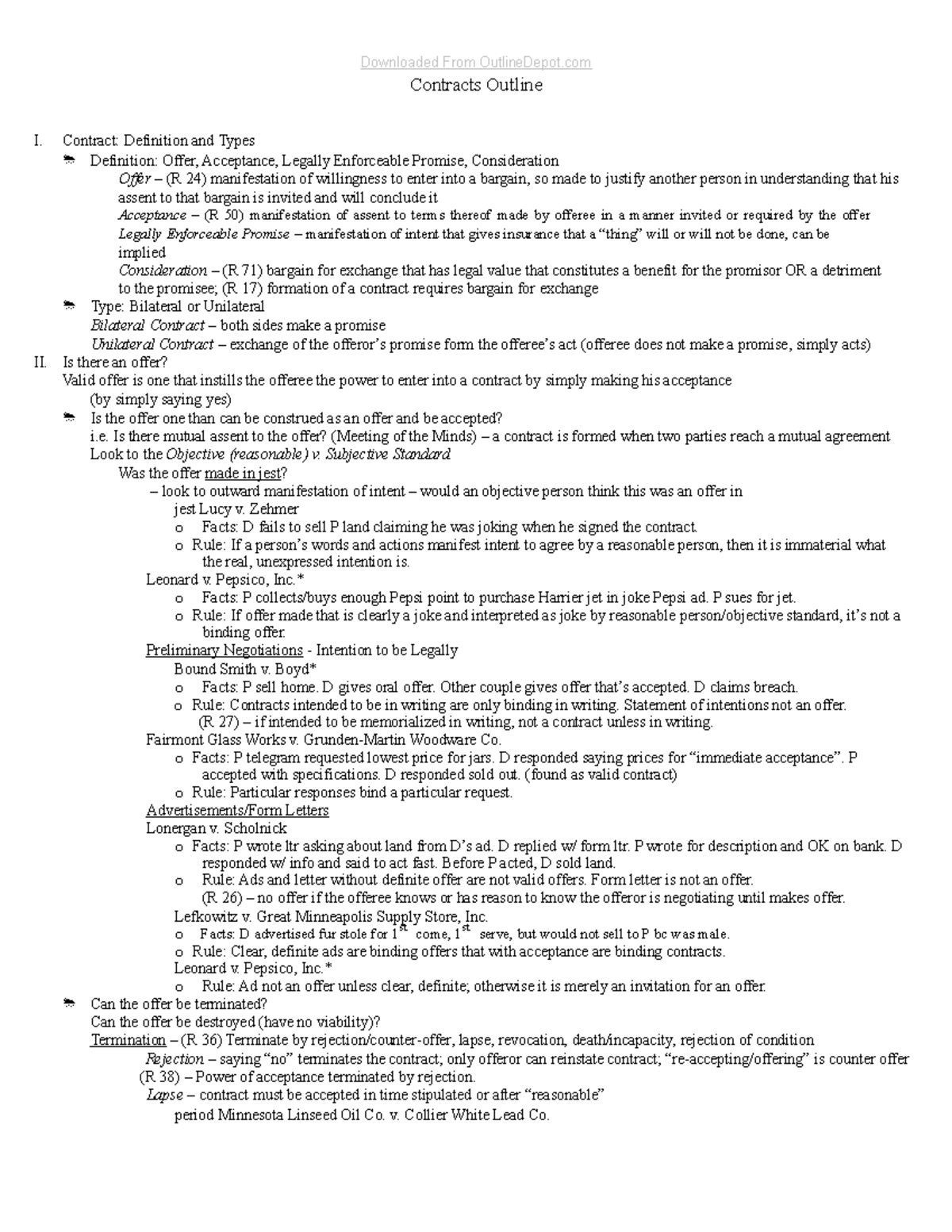 Study Guide Outline – Contracts-unlocked - Contracts Outline I ...
