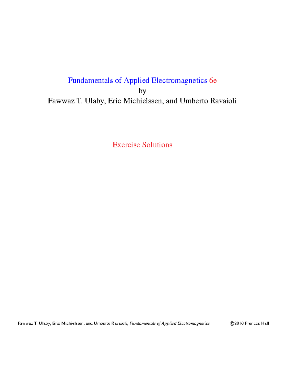 Fundamentals of Applied Electromagnetics - Ulaby, Eric Michielssen, and Umberto Ravaioli ...