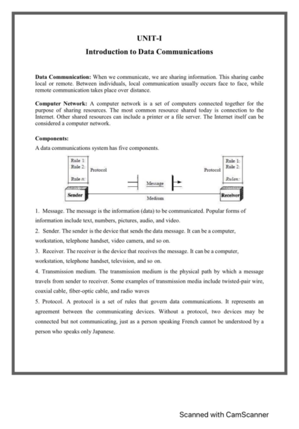 Unit 1 — Introduction to DC - Introduction to Data Communications Data Communication: When we ...