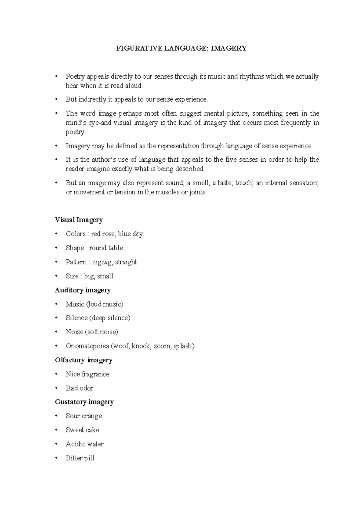 Figurative Language Imagery - FIGURATIVE LANGUAGE: IMAGERY Poetry ...