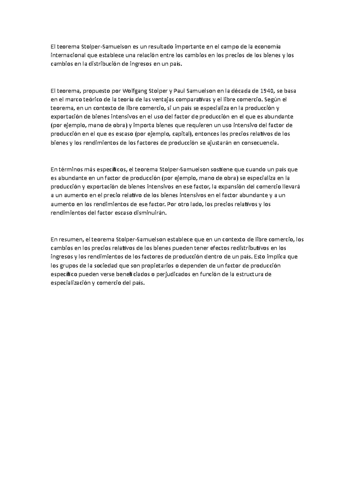 Comercio Internacional. Teorema Stoper-Samuelson - El teorema Stolper ...