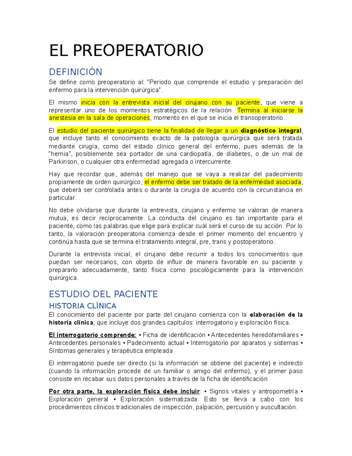 Preoperatorio pasos a seguir - EL PREOPERATORIO DEFINICIÓN Se define ...