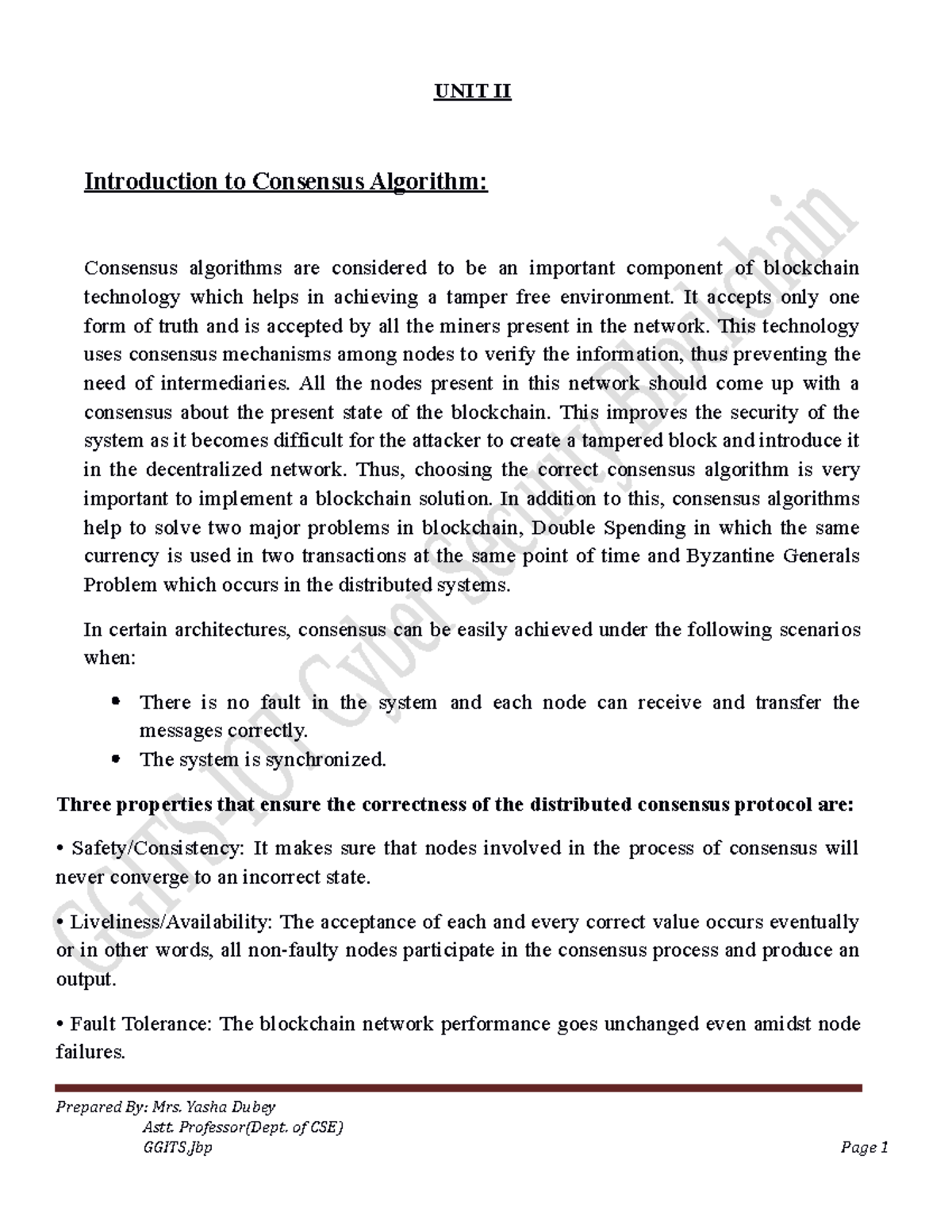 UNIT II FBT - notes - UNIT II Introduction to Consensus Algorithm ...