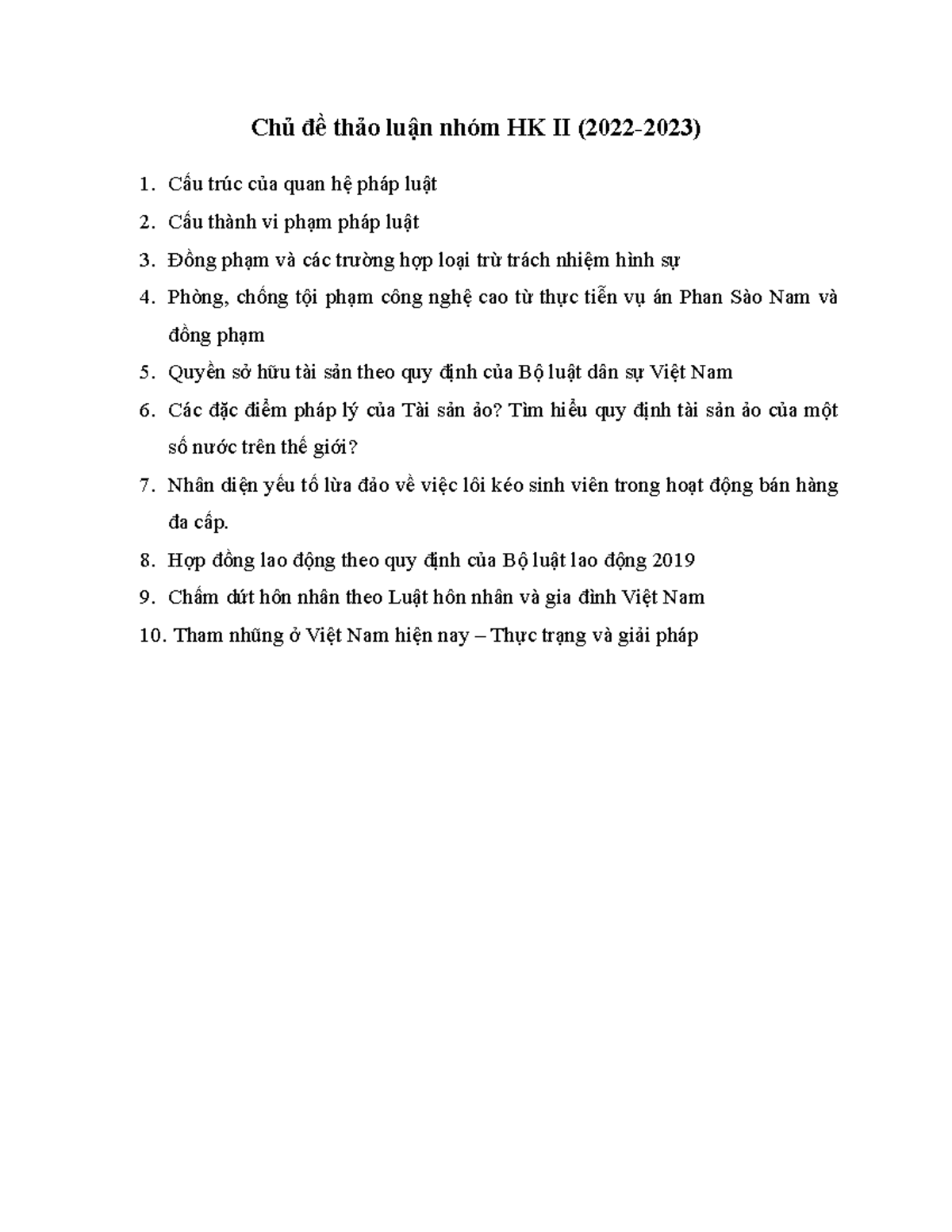 Chủ đề thảo luận nhóm HK II(2022-2023) - Chủ đề thảo luận nhóm HK II (2022-2023) Cấu trúc của ...