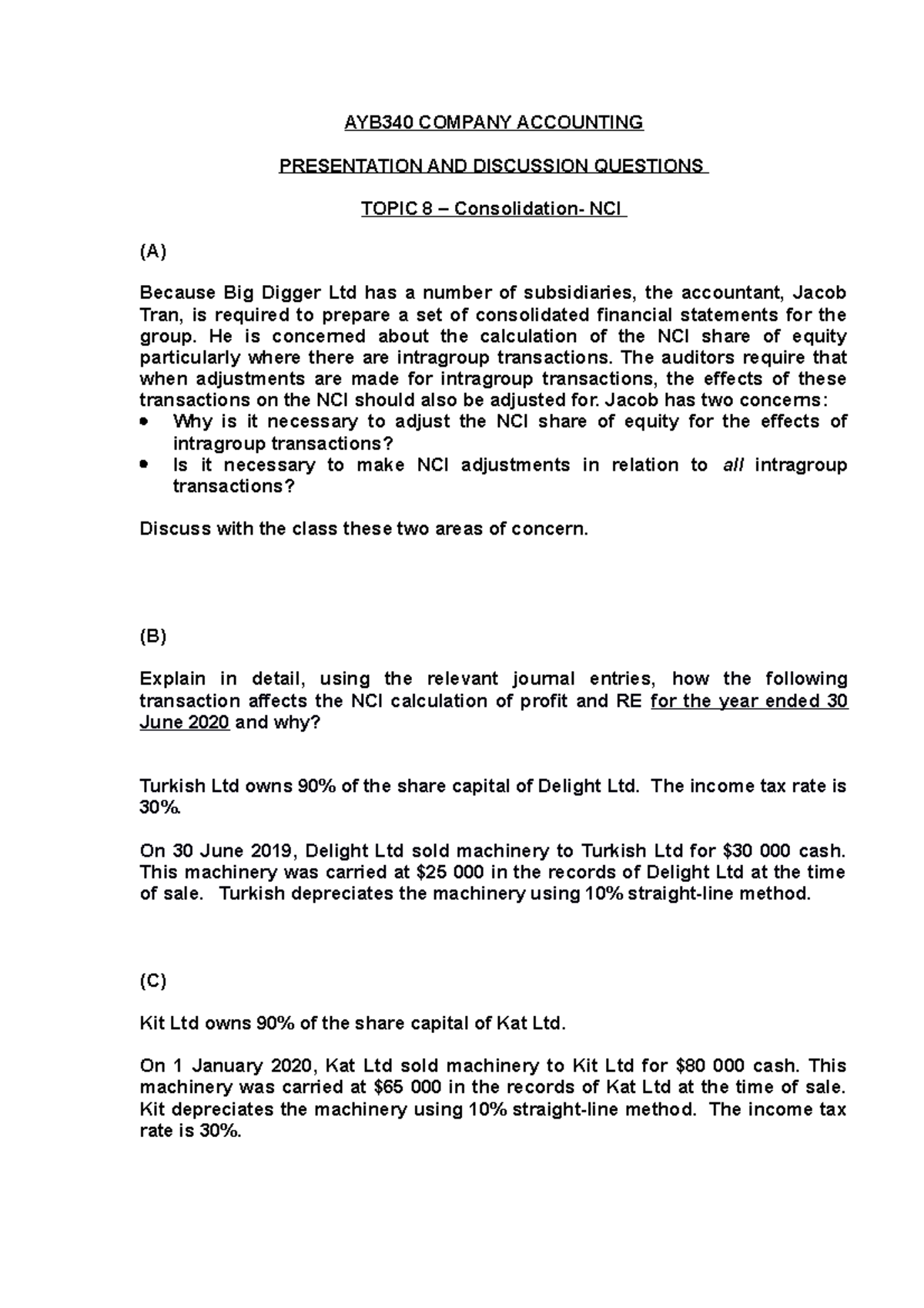 Week 8 Presentation Questions - AYB340 COMPANY ACCOUNTING PRESENTATION ...