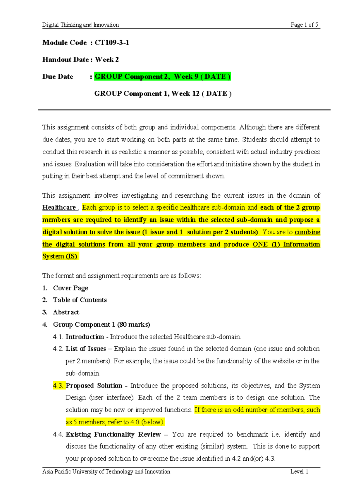 01 Dgtin Assignment Question 2403 - Updated - Module Code : CT109-3- Handout Date : Week 2 Due ...
