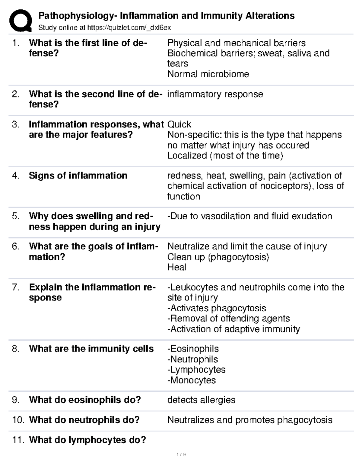 Study Guide - Inflammation and Immunity Alterations - Adv Path - Study online at quizlet/_dxl6ex ...