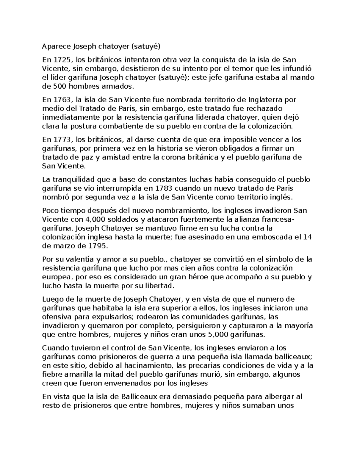 Joseph Chatoyer - Historia del heroe de los garifunas - Aparece Joseph ...