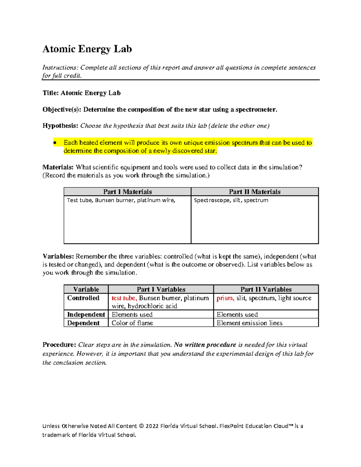 Atomic energy lab - lab assignment - Unless Otherwise Noted All Content ...