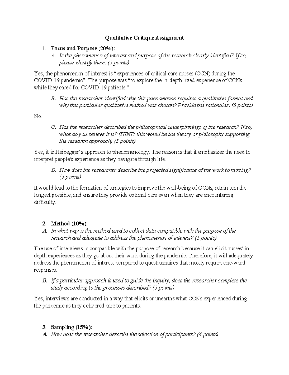 Qualitative Critique Assignment - Qualitative Critique Assignment Focus ...