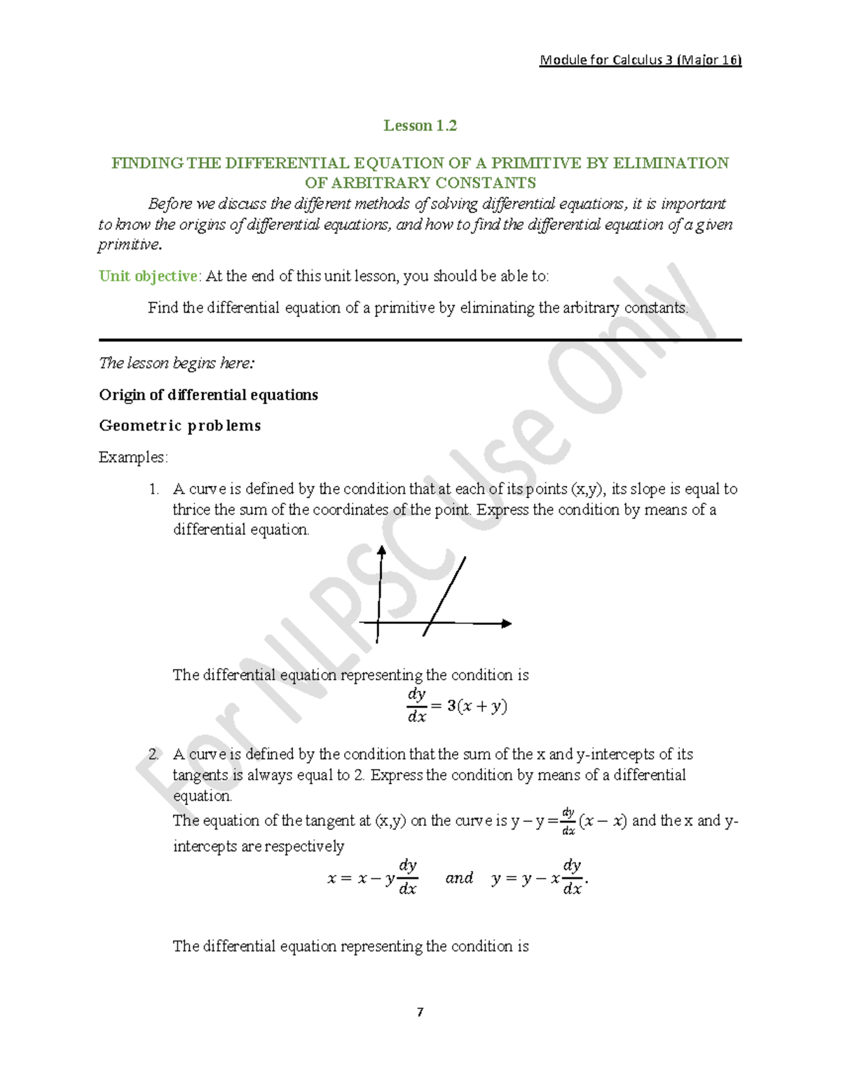 Calculus 3 - Lesson 1b - Lesson 1. FINDING THE DIFFERENTIAL EQUATION OF ...