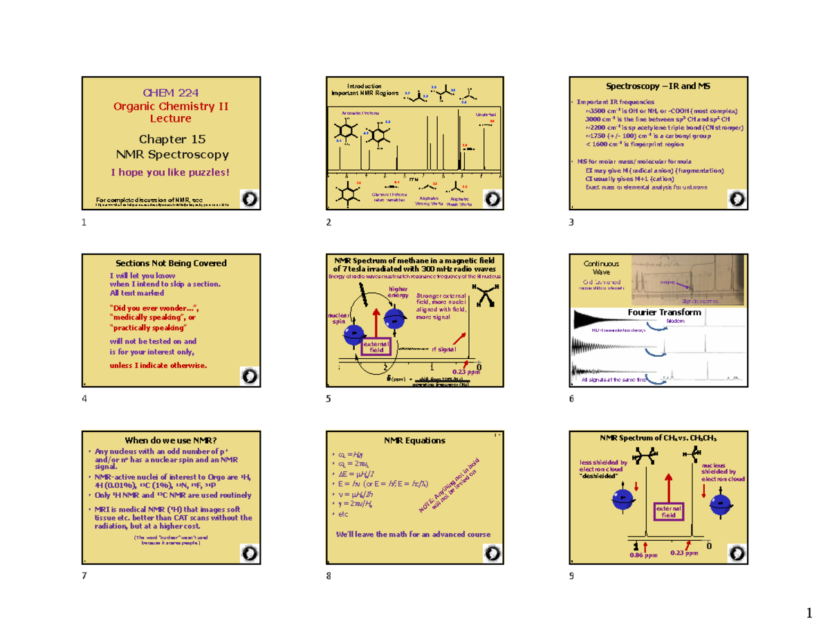 Chapter 15 NMR Pre Lec S24 - CHEM 224 Organic Chemistry II Lecture 1 Chapter 15 NMR Spectroscopy ...