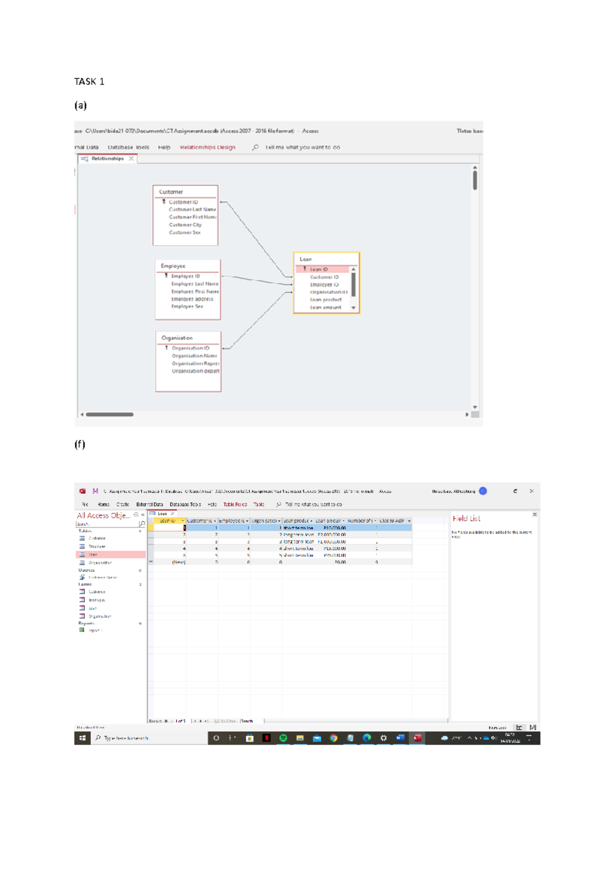 CT assignment year1 semester 1 - TASK 1 (a) (f) TASK 3 THEORY Question ...
