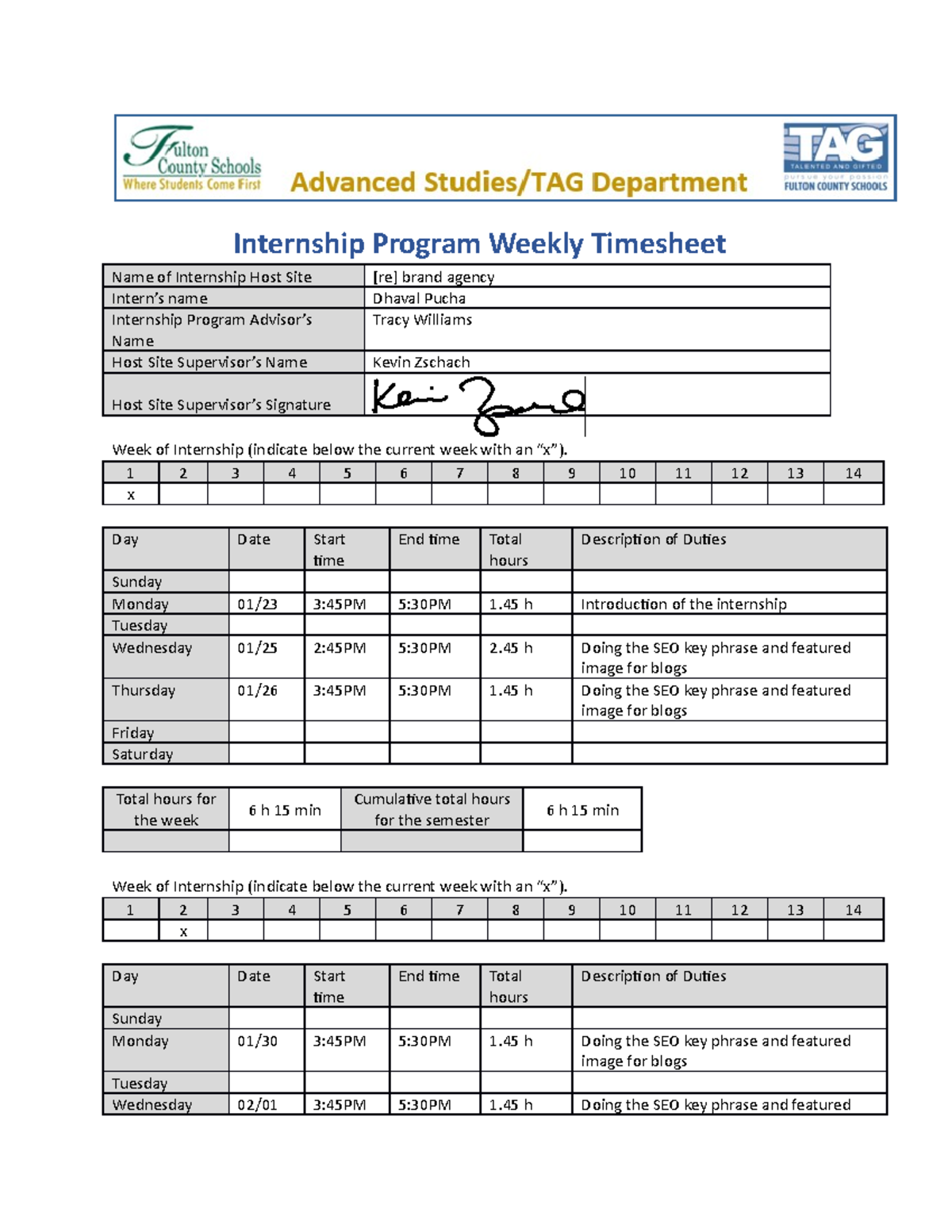 [re] brand agency Timesheet - Internship Program Weekly Timesheet Name ...