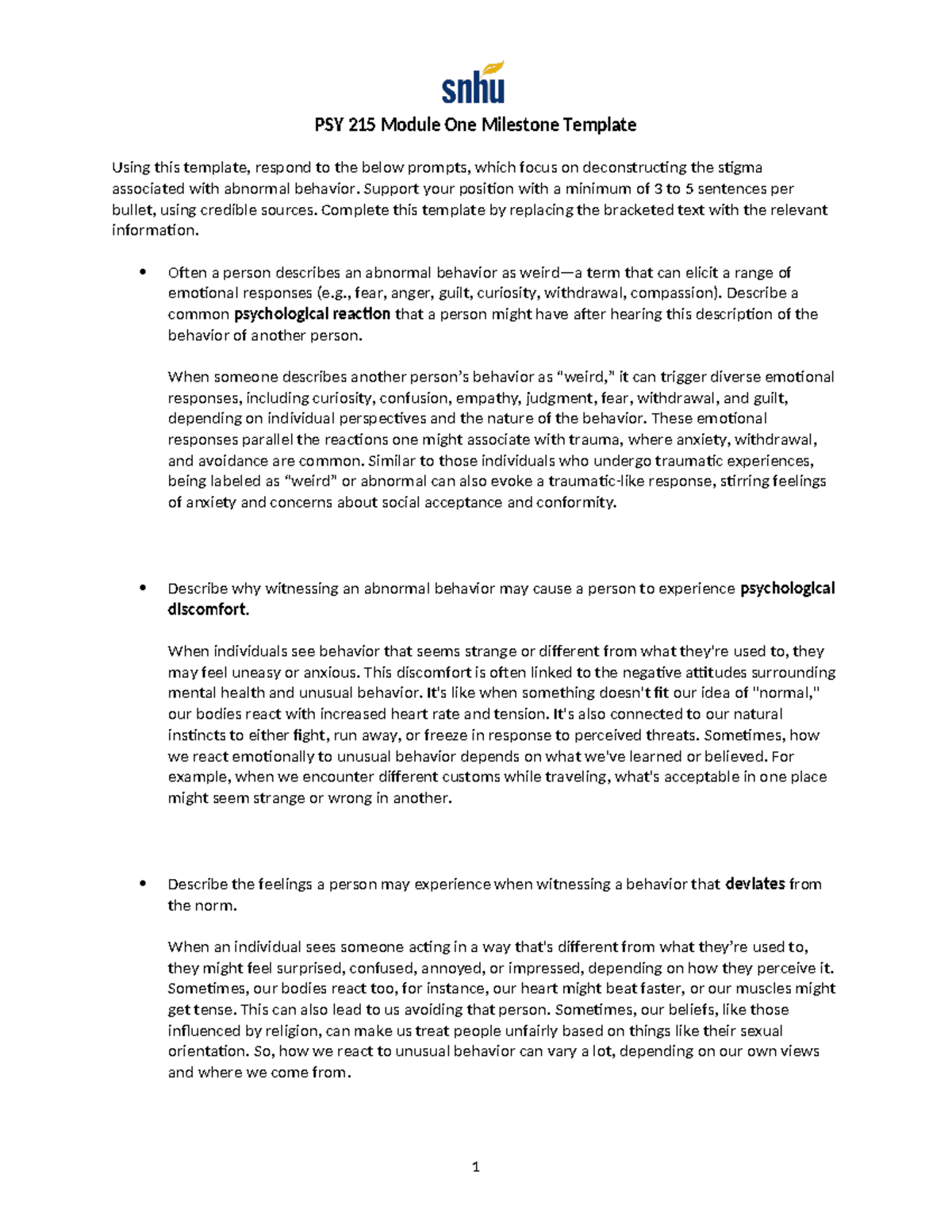 PSY 215 Module One Milestone - Support your position with a minimum of ...