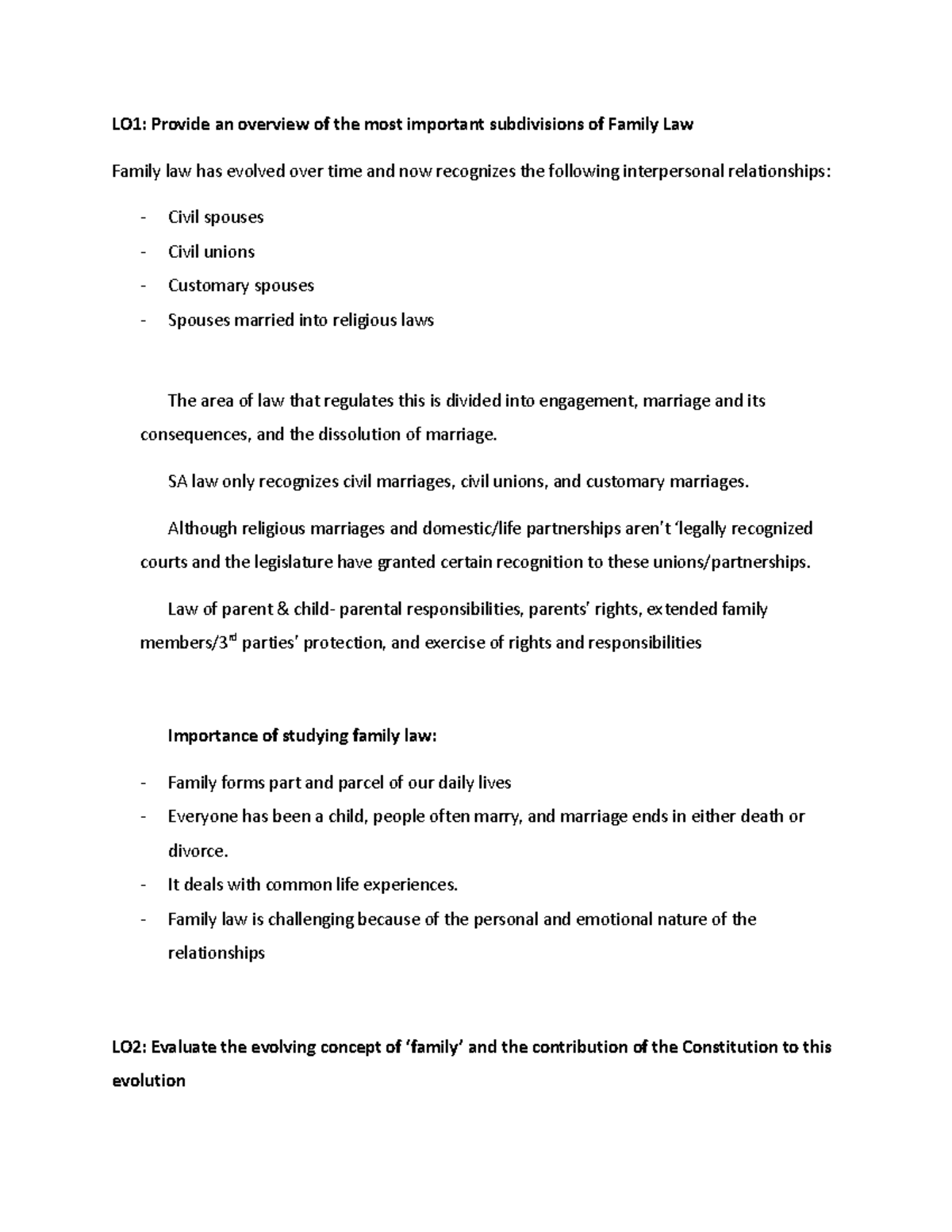 Chapter 1 Family Law - LO1: Provide an overview of the most important ...