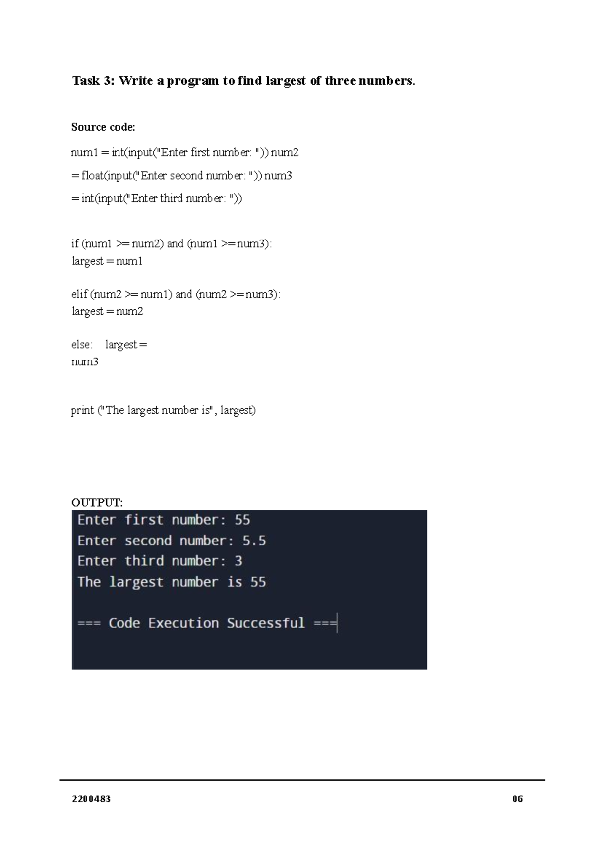 Task 3(8) python - oops1 - 2200483 06 Task 3: Write a program to find ...