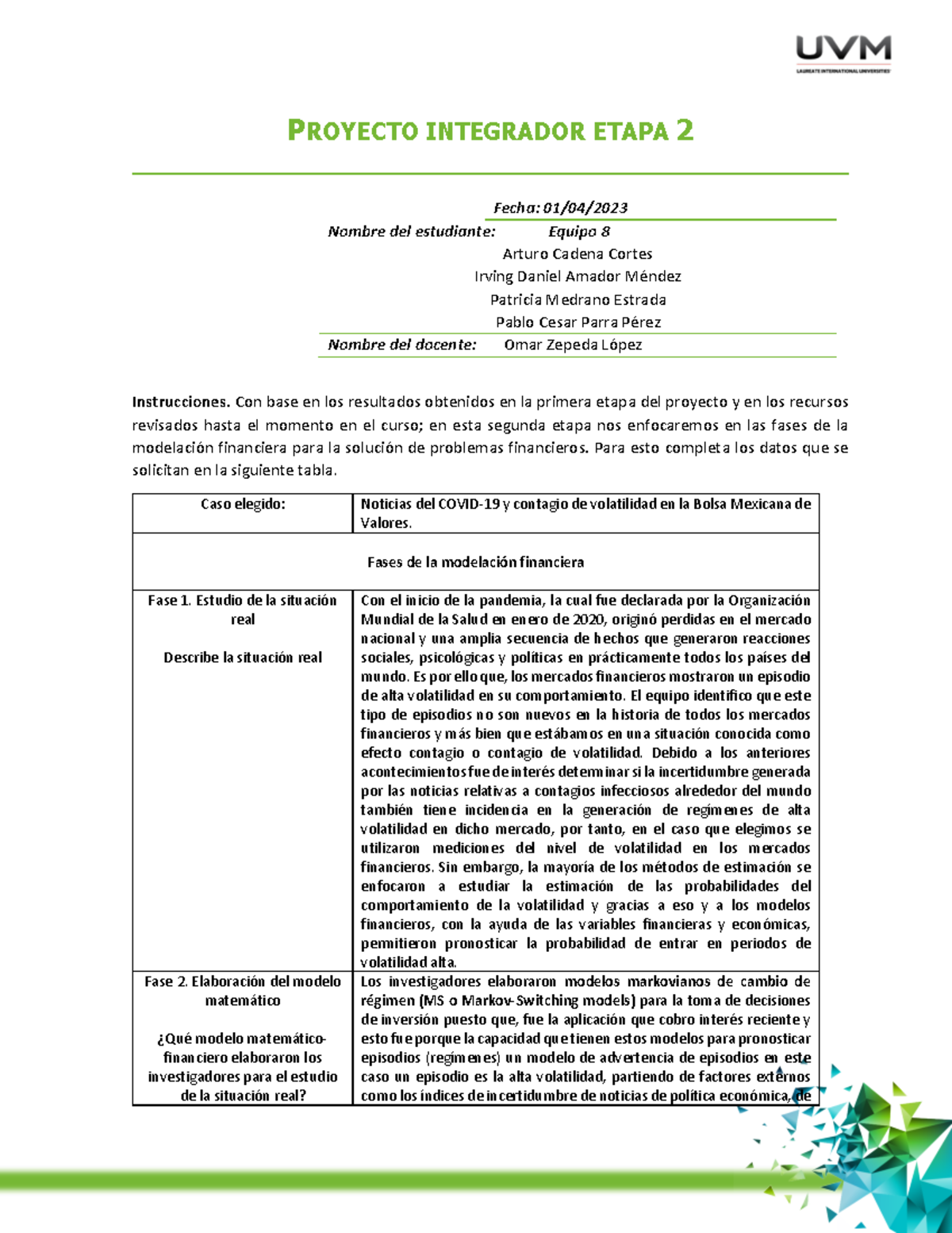 A6 EQ8 - A6 EQ8 Contribuciones Indirectas - PROYECTO INTEGRADOR ETAPA 2 Fecha: 01/04/ Nombre del ...