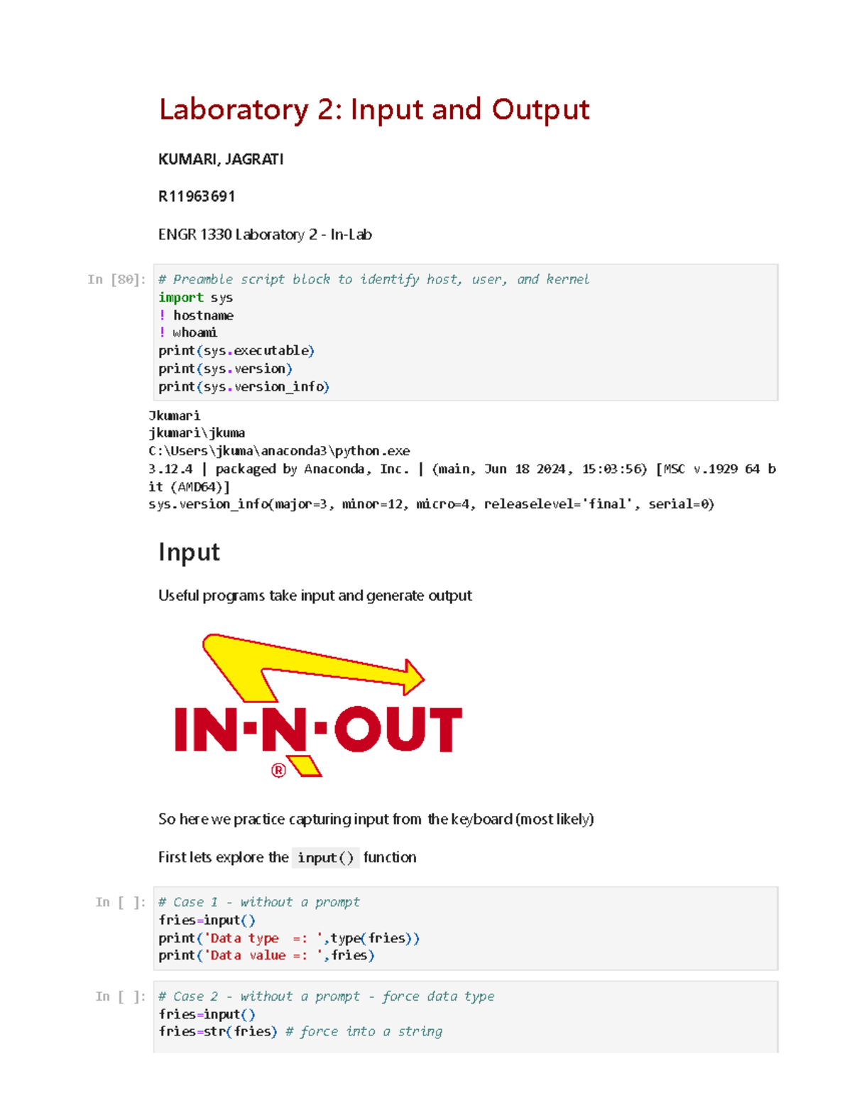 Lab0021 1 4 Jupyter Lab Laboratory 2 Input And Output Kumari Jagrati R11963691 Engr