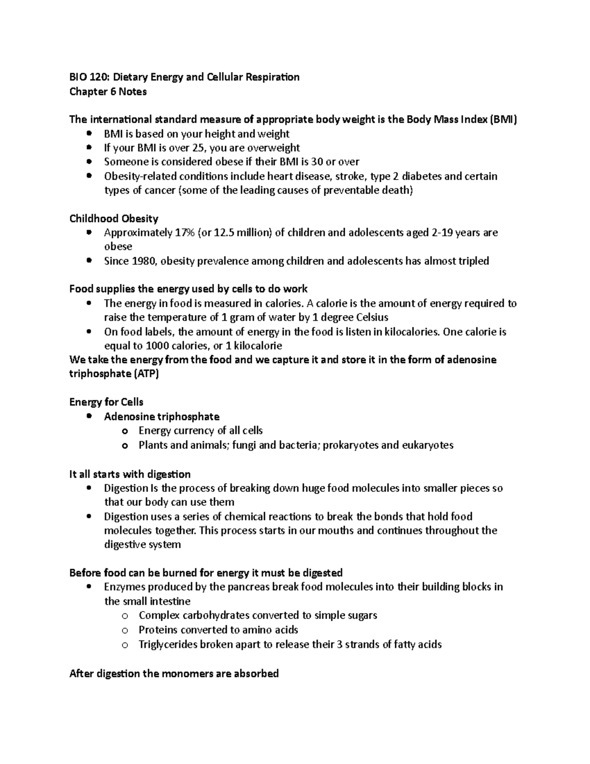 BIO 120 chapter 6 - notes to help with tests/quizzes and assignments ...