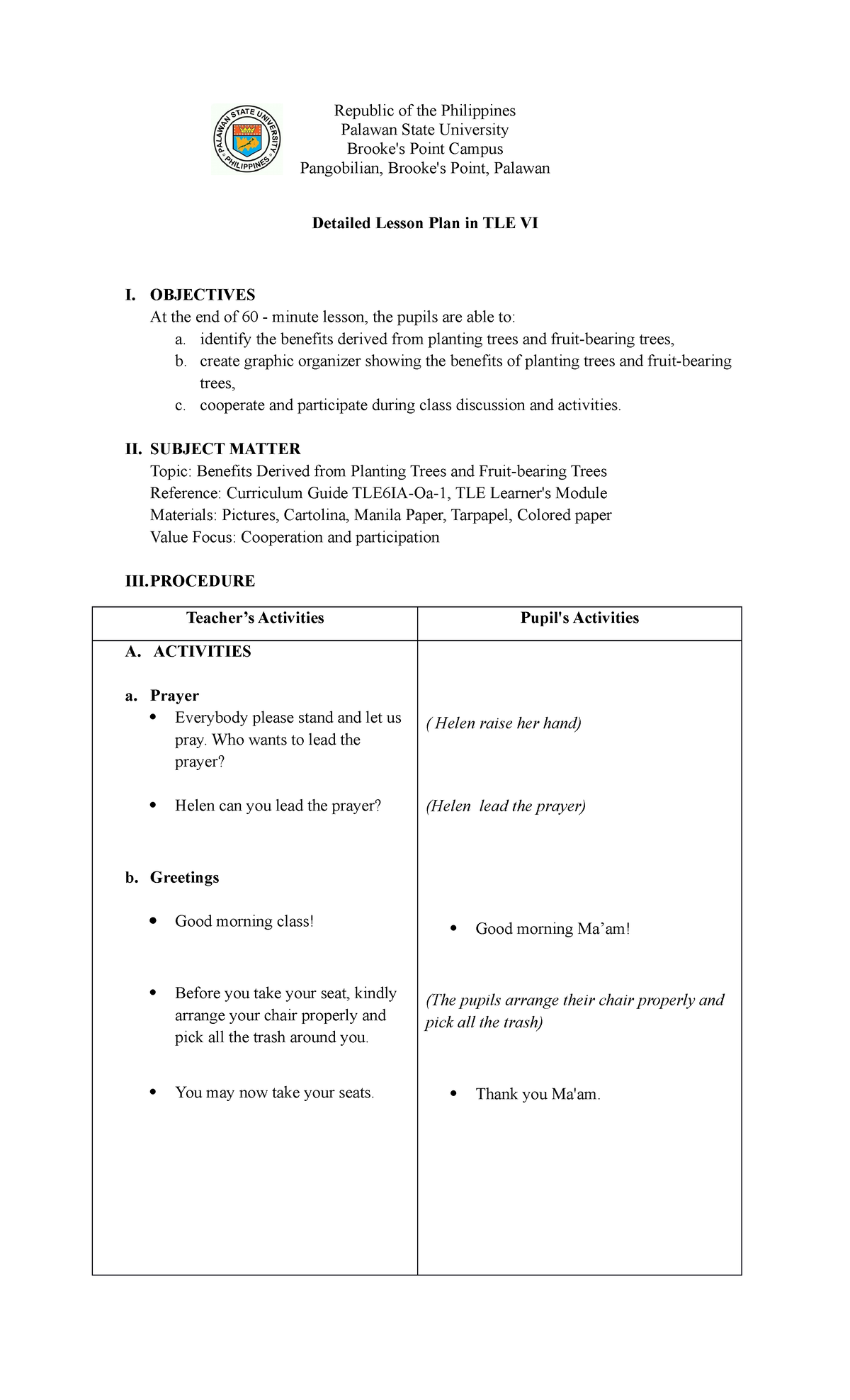 Detailed Lesson Plan in TLE VI - Republic of the Philippines Palawan ...