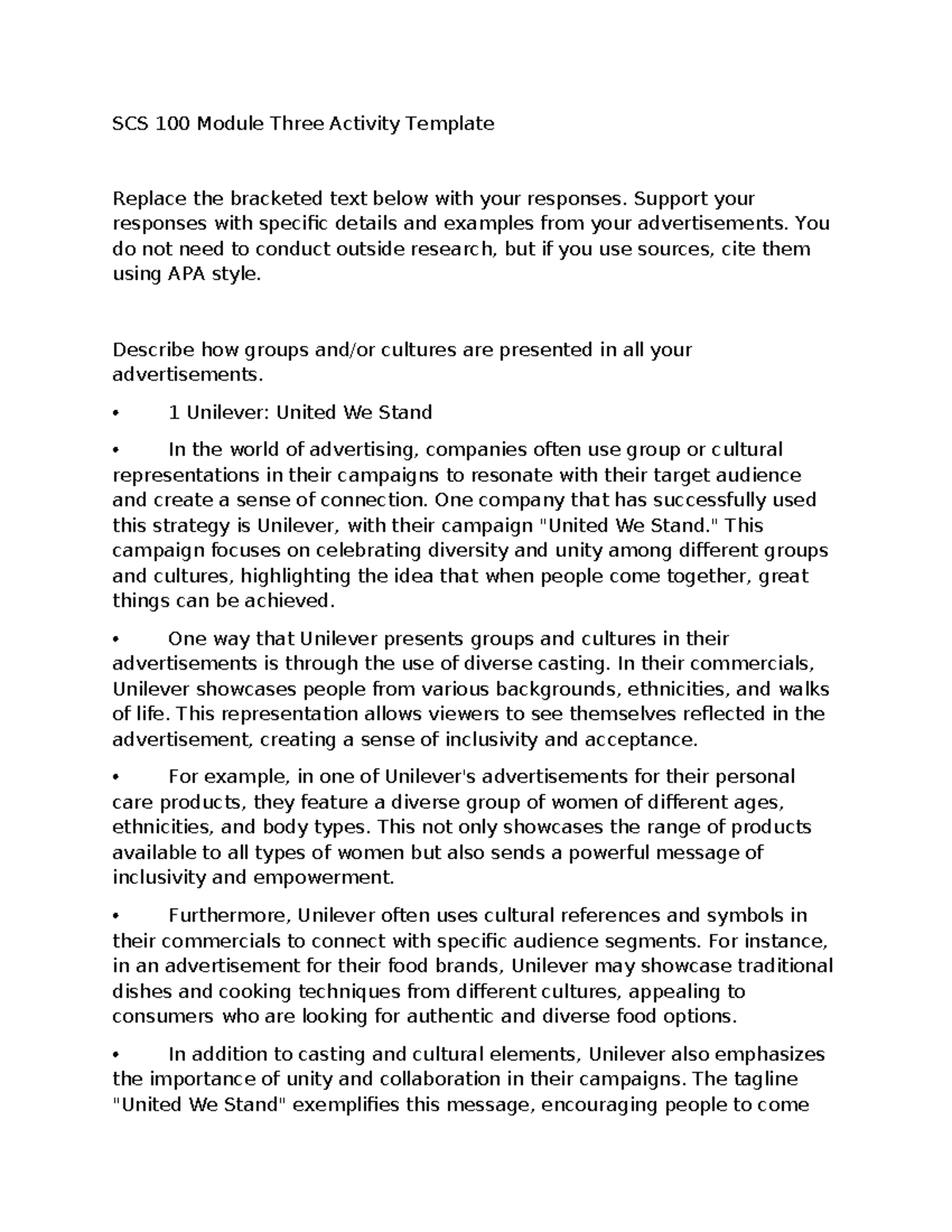 Week three scs 100 - SCS 100 Module Three Activity Template Replace the ...